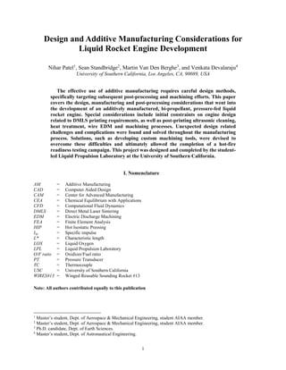 Design and Additive Manufacturing Considerations for Liquid Rocket ...