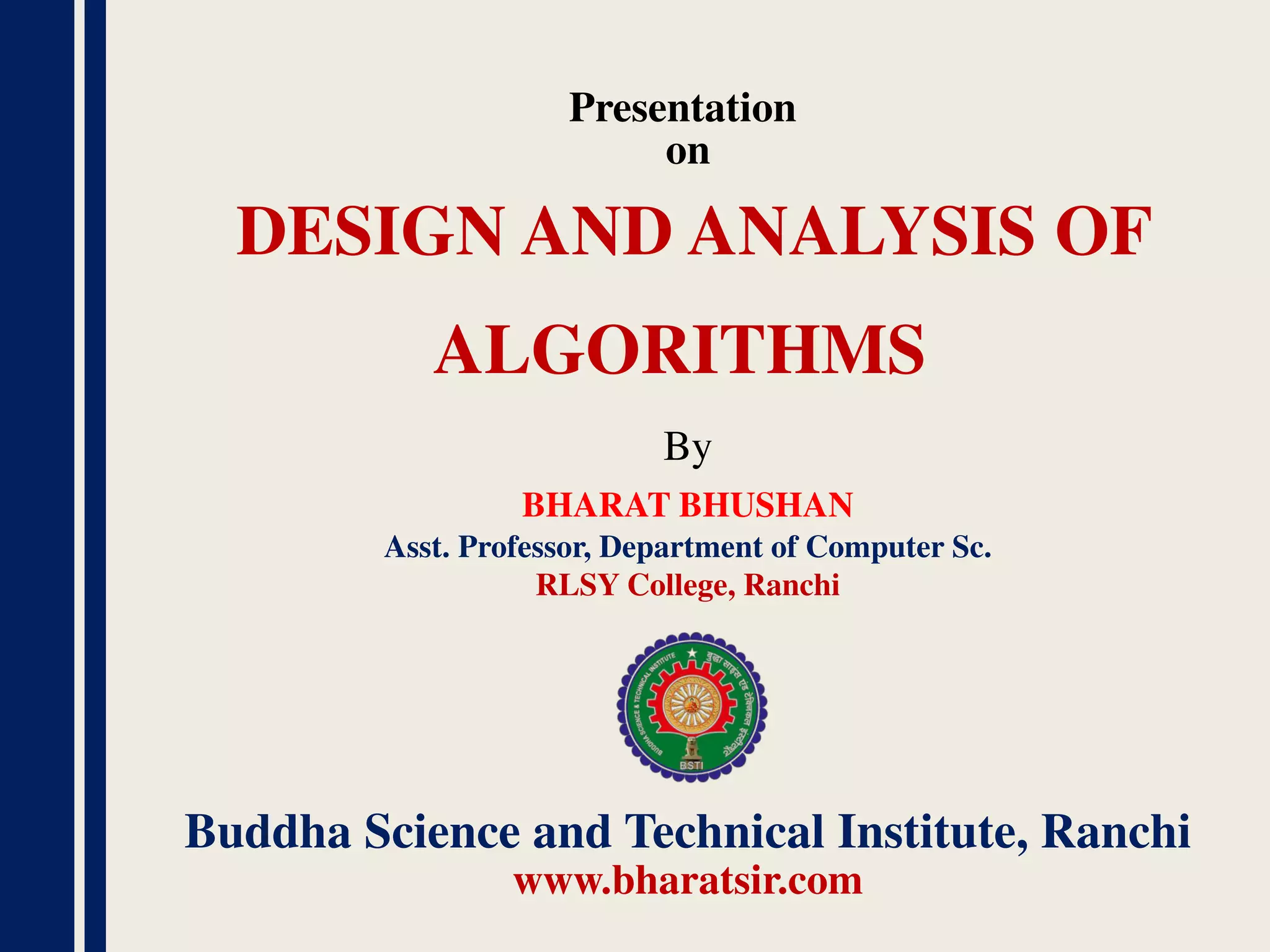 DESIGN AND ANALYSIS OF ALGORITHMS by Bharat Sir | PDF