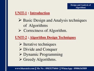 DESIGN AND ANALYSIS OF ALGORITHMS by Bharat Sir | PPT