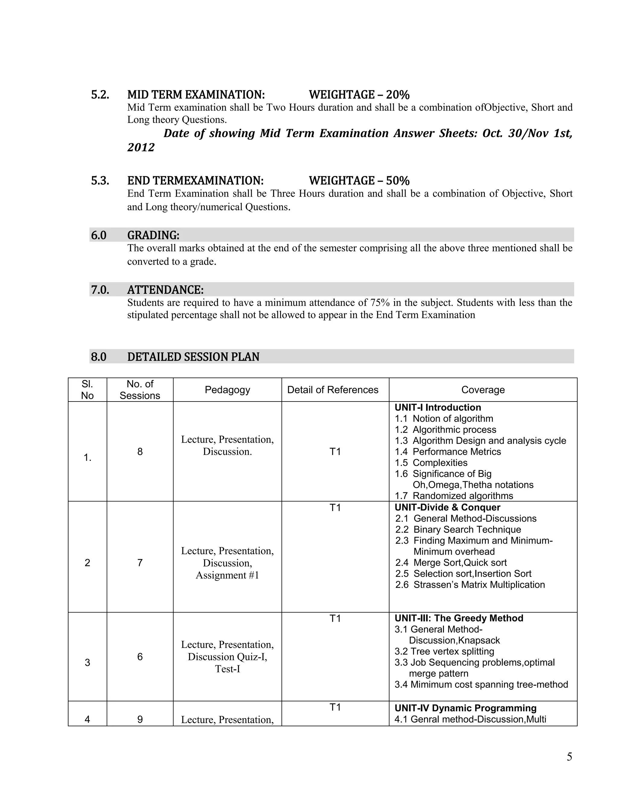 Design and analysis of algorithms course plan | DOCX