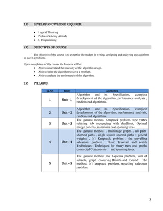 Design and analysis of algorithms course plan | DOCX