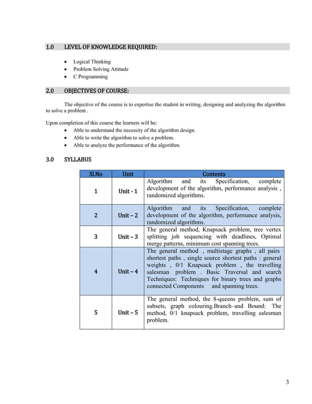 Design and analysis of algorithms course plan | DOCX Design and analysis of algorithms course plan | DOCX