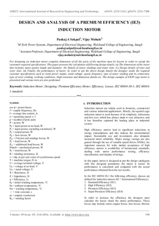 Design and analysis of a premium efficiency (ie3) induction motor | PDF