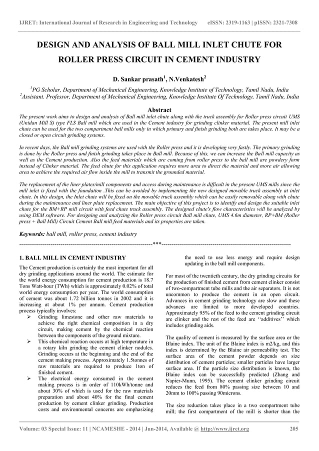 Design and analysis of ball mill inlet chute for roller press circuit ...