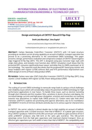 Design and analysis of cntfet based d flip flop | PDF