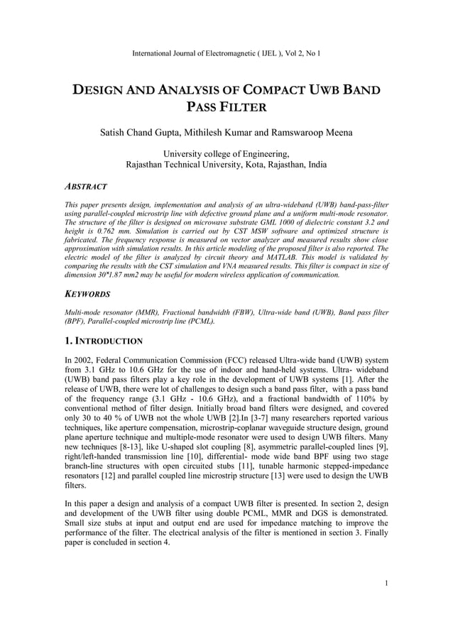 Design and analysis of compact uwb band pass filter | PDF