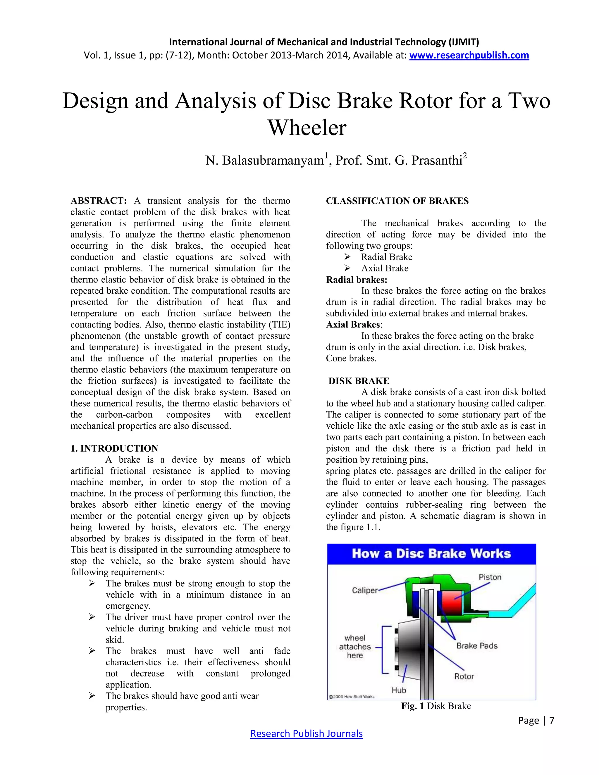 Design and analysis of disc brake rotor for a two wheeler | PDF