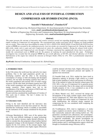 Design and analysis of internal combustion compressed air hydrid engine ...