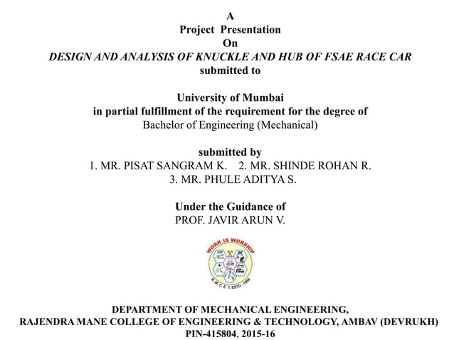 Design and analysis of knuckle and hub of FSAE race car | PPTX ...