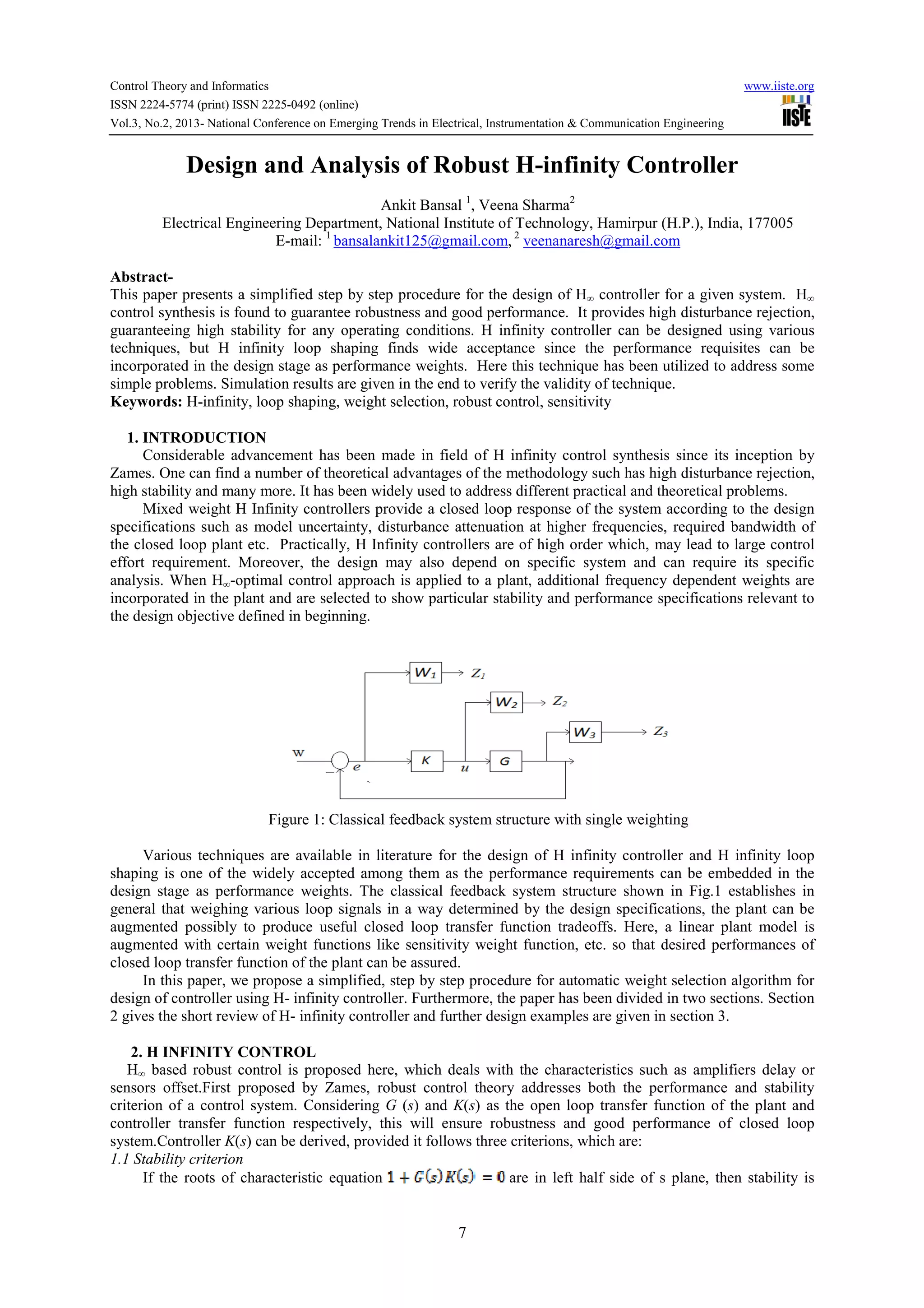 Design and analysis of robust h infinity controller | PDF