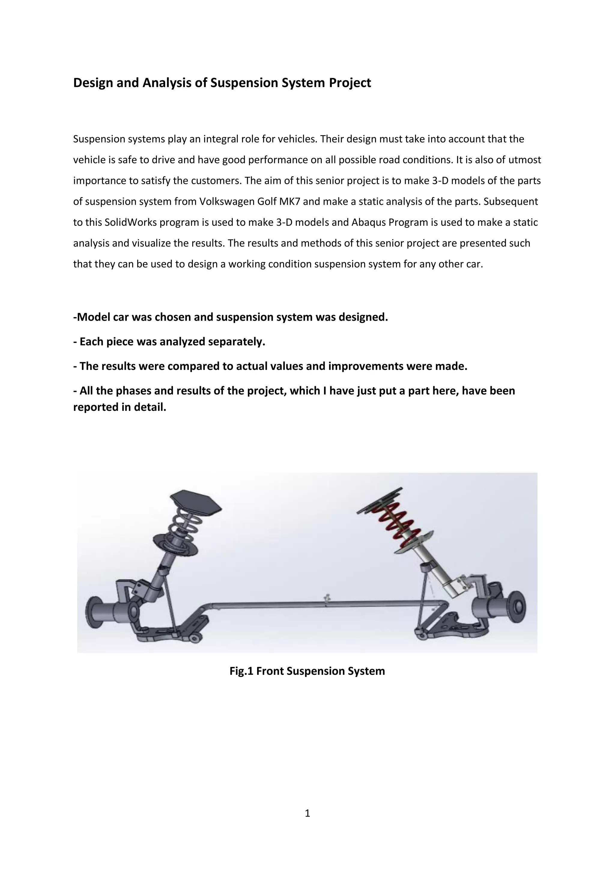 Design and Analysis of Suspension System Project | PDF
