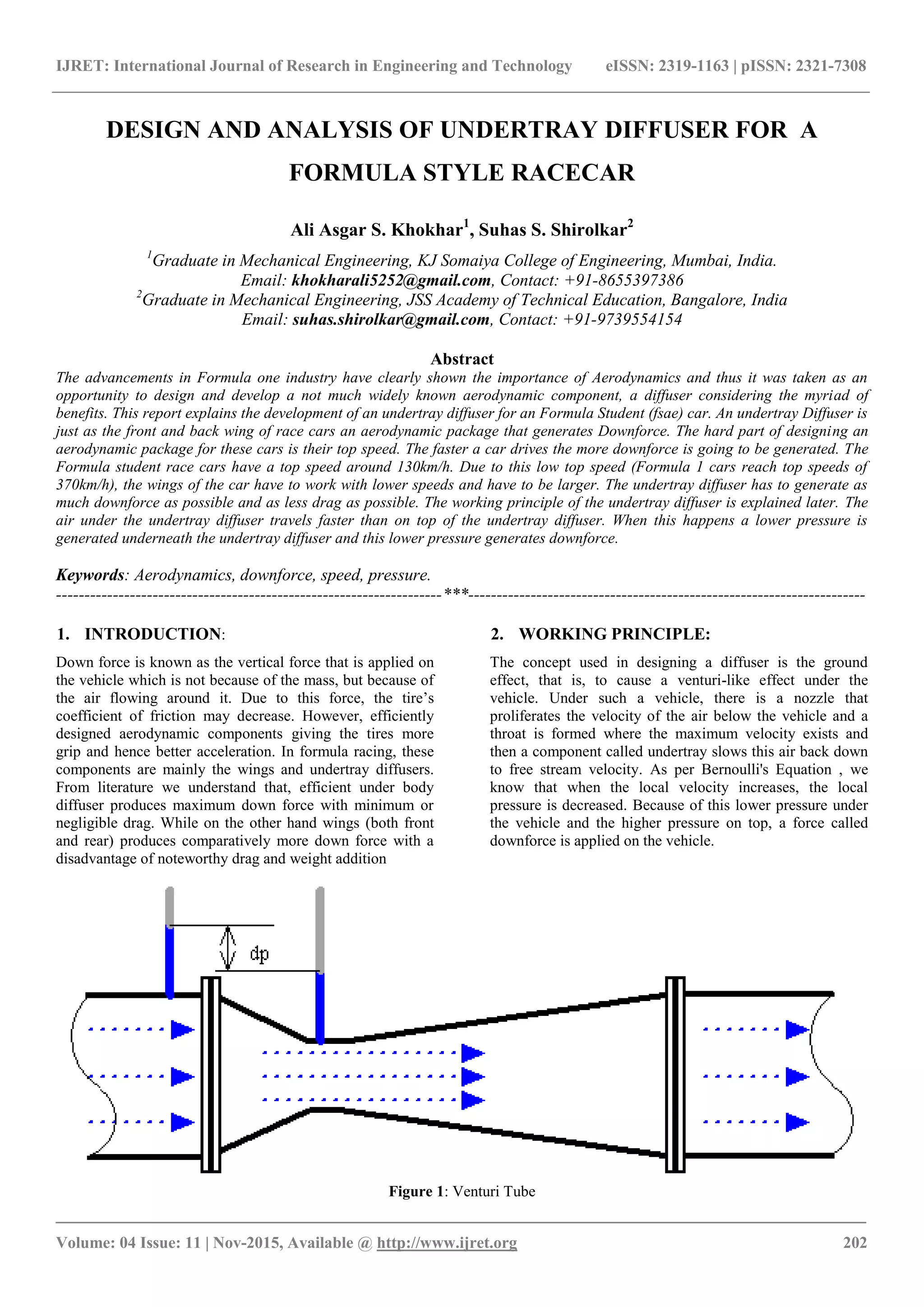 Design and analysis of undertray diffuser for a formula style racecar | PDF