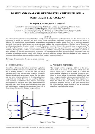 Design and analysis of undertray diffuser for a formula style racecar | PDF