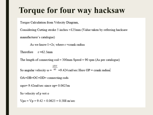 design and calcultions of four way hacksaw ppt.pptx | Technology ...
