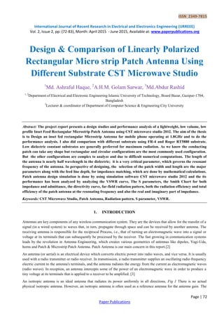Design And Comparison of Linearly Polarized Rectangular Micro strip Patch Antenna Using ...