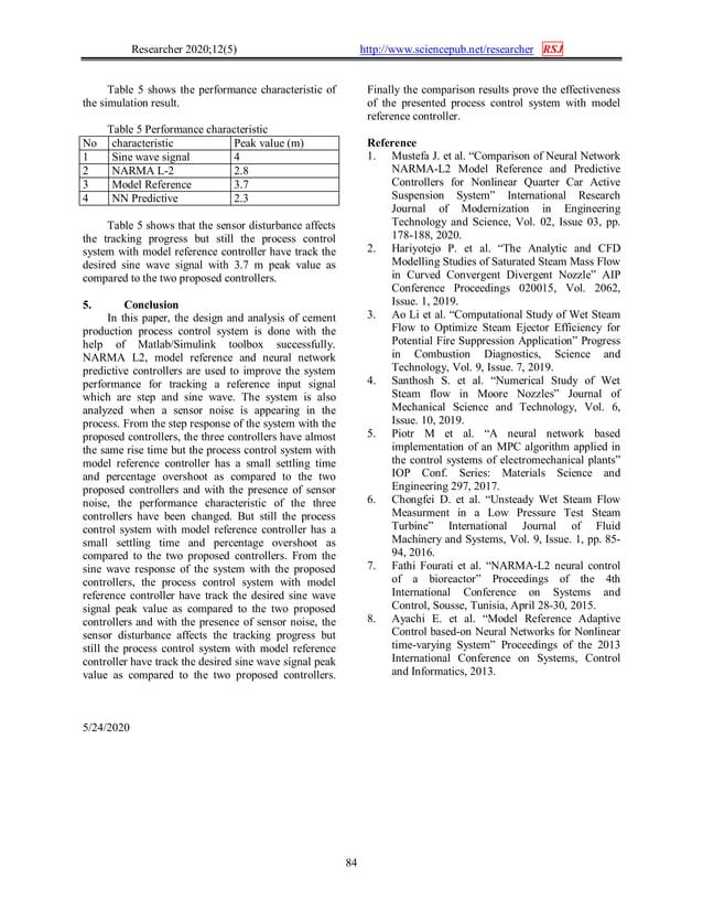 Design and control of steam flow in cement production process using neural network based ...