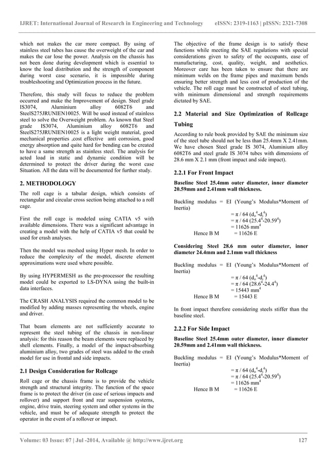 Design and crash analysis of a rollcage for formula sae race car | PDF
