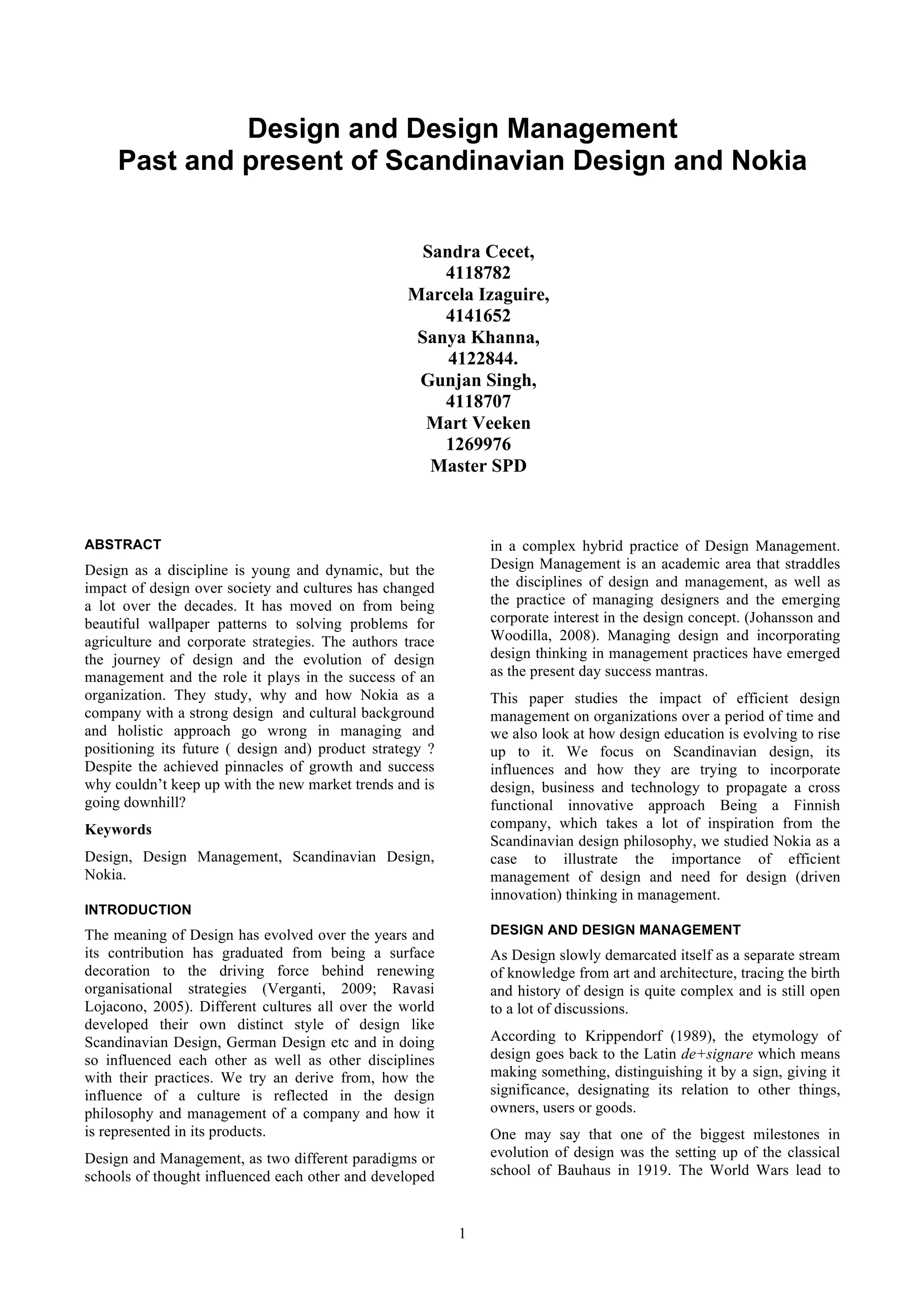 Design and Design Management in Nokia | PDF