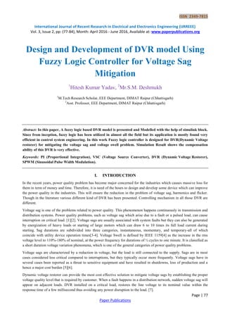 Design and Development of DVR model Using Fuzzy Logic Controller for Voltage Sag ...