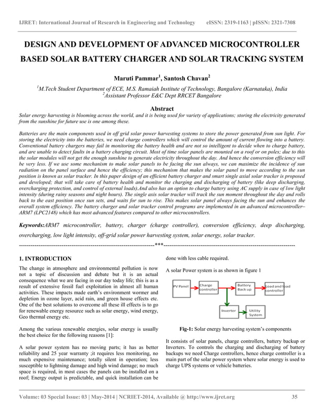 Design and development of advanced microcontroller based solar battery charger and solar ...