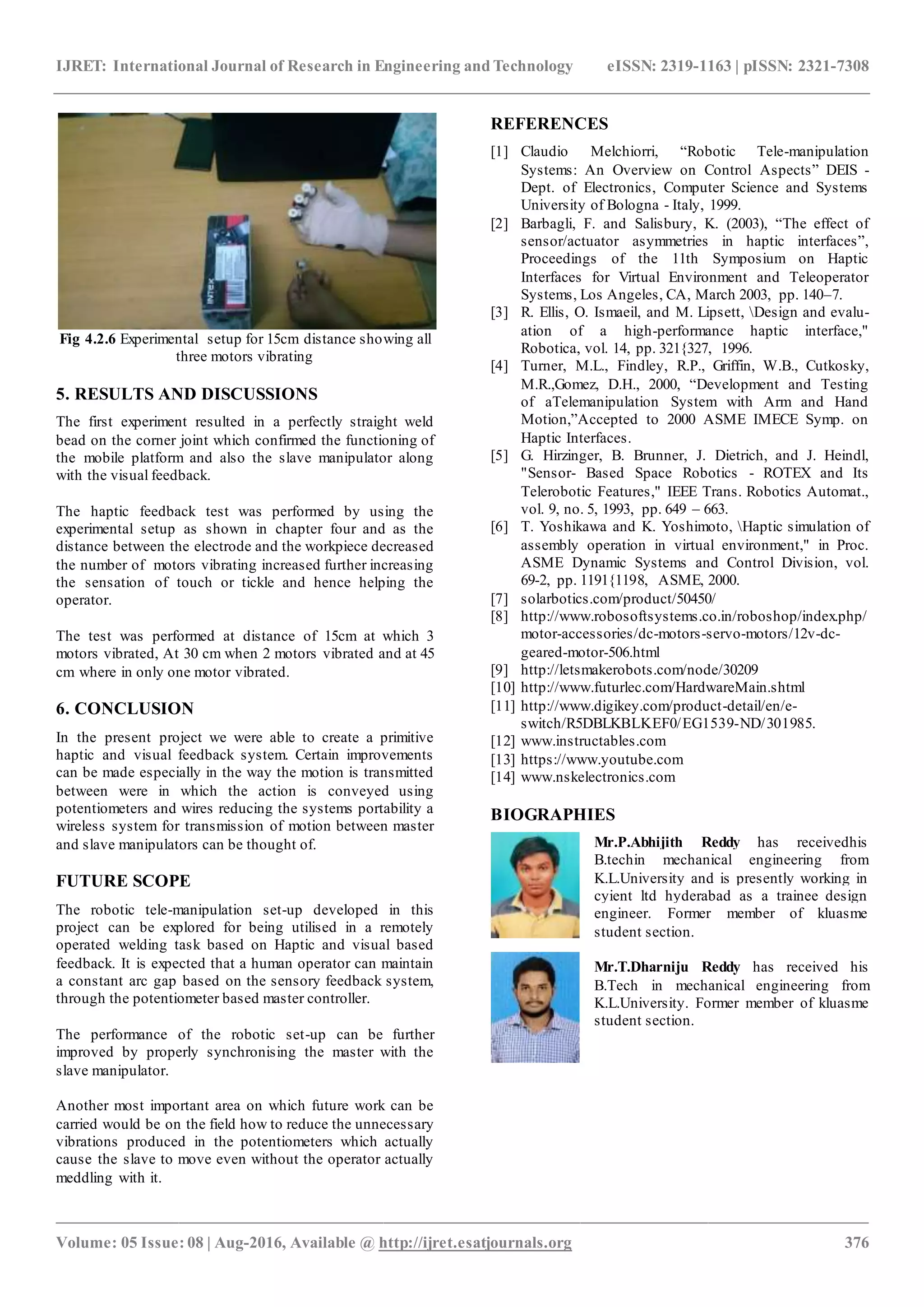 Design and development of a telemanipulated welding robot with visual ...