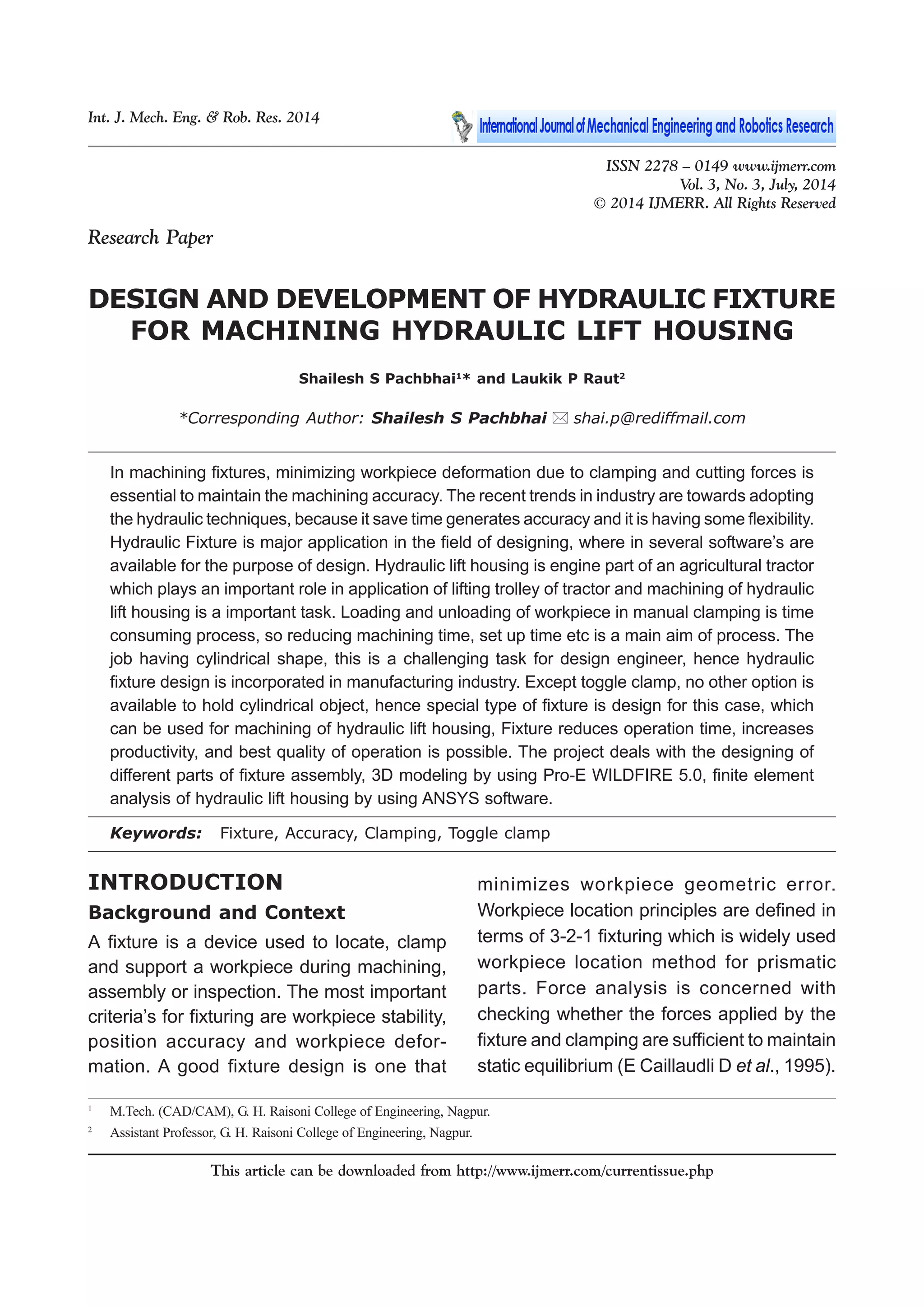 Design and development of hydraulic fixture | PDF