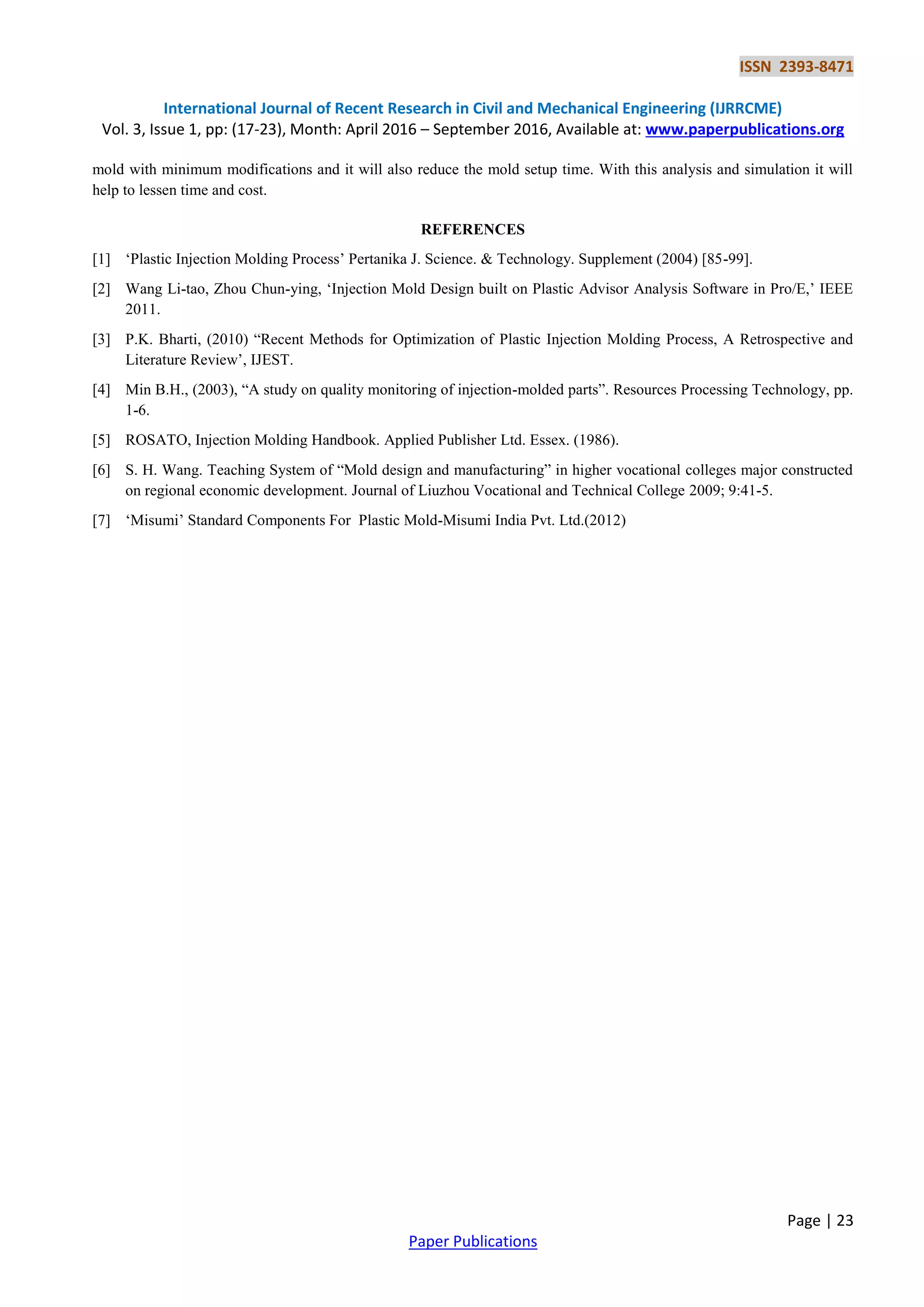 Design & Development of Injection Mold Using Flow Analysis and Higher End Design Software | PDF