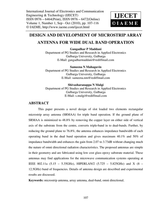 Design and development of microstrip array antenna for wide dual band operation | PDF | Physics ...