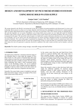Design and development of pico micro hydro system by using house hold ...
