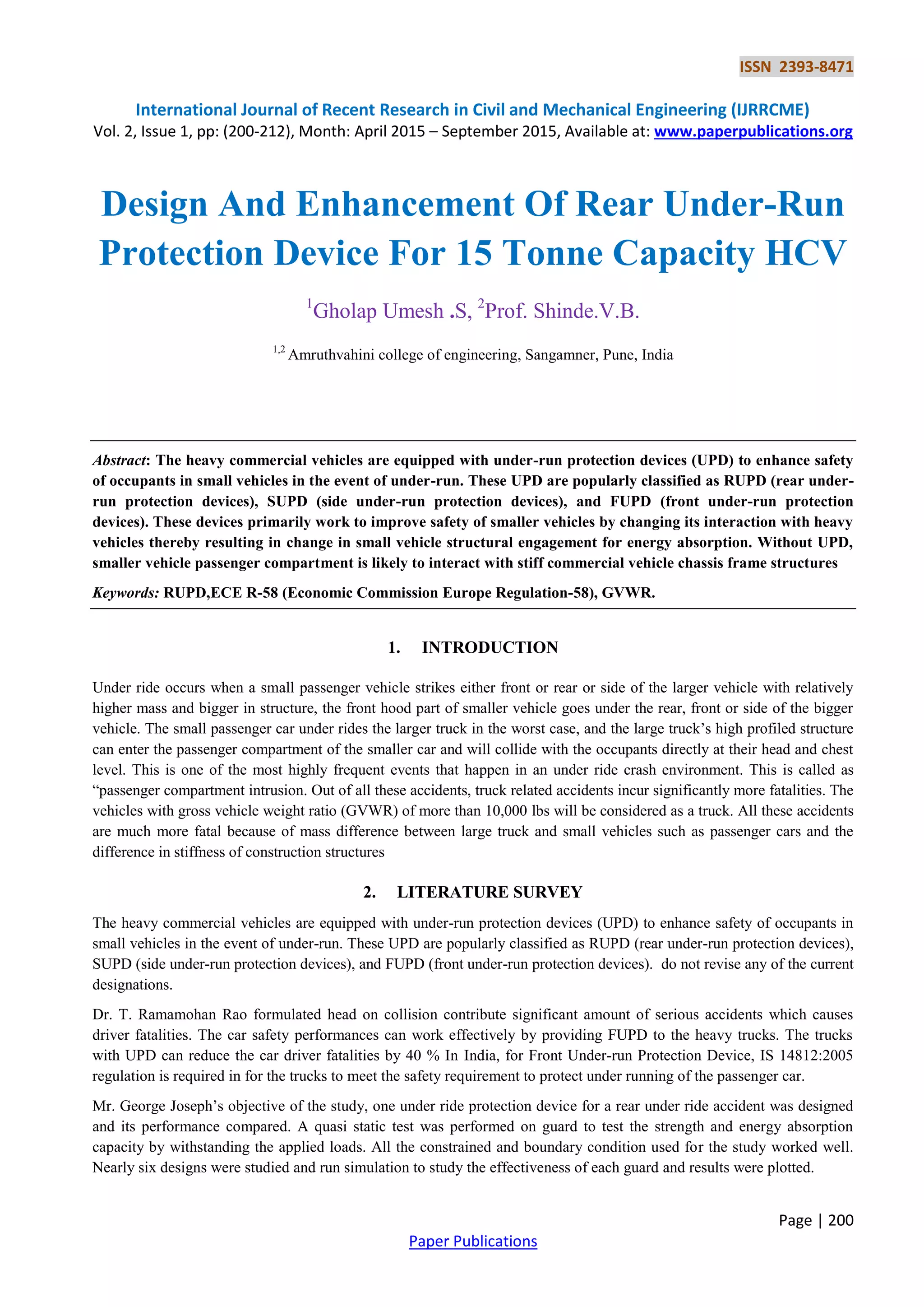 Design and Enhancement of Rear Under-Run Protection Device For 15 Tonne ...