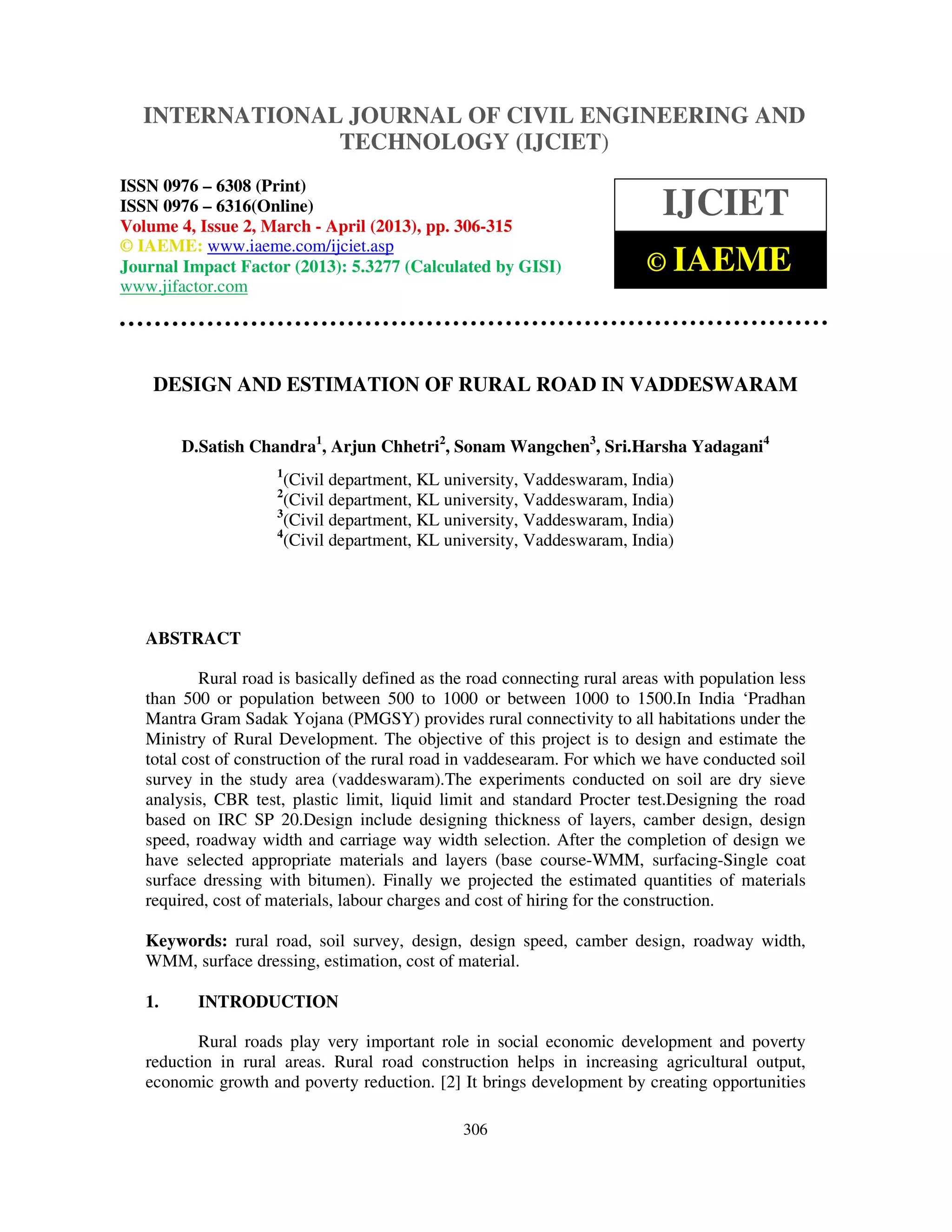 Design and estimation of rural road in vaddeswaram | PDF
