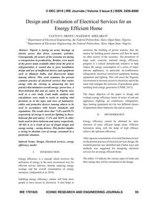 Design and Evaluation of Electrical Services for an Energy Efficient ...
