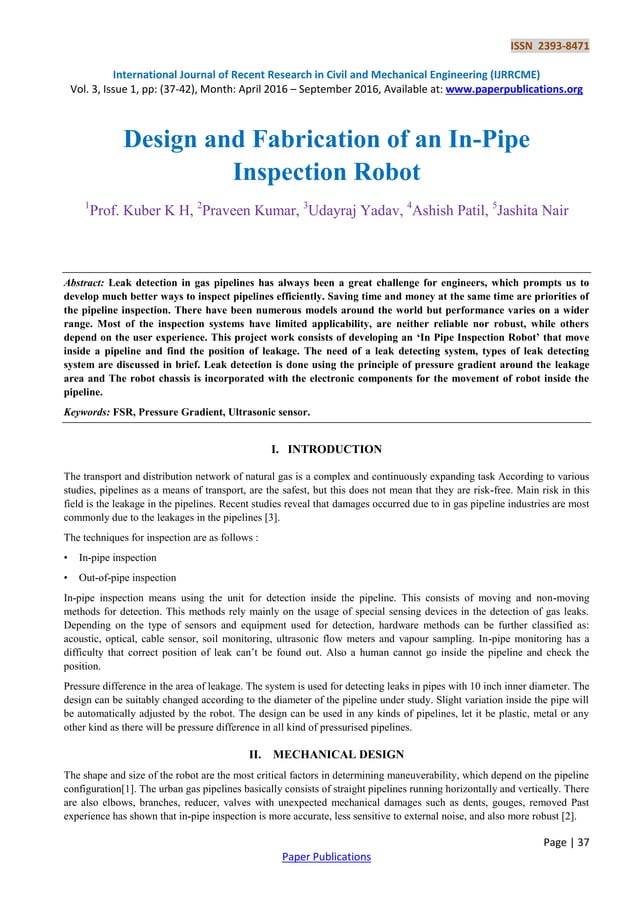 Design and Fabrication of an In-Pipe Inspection Robot | PDF | Physics ...