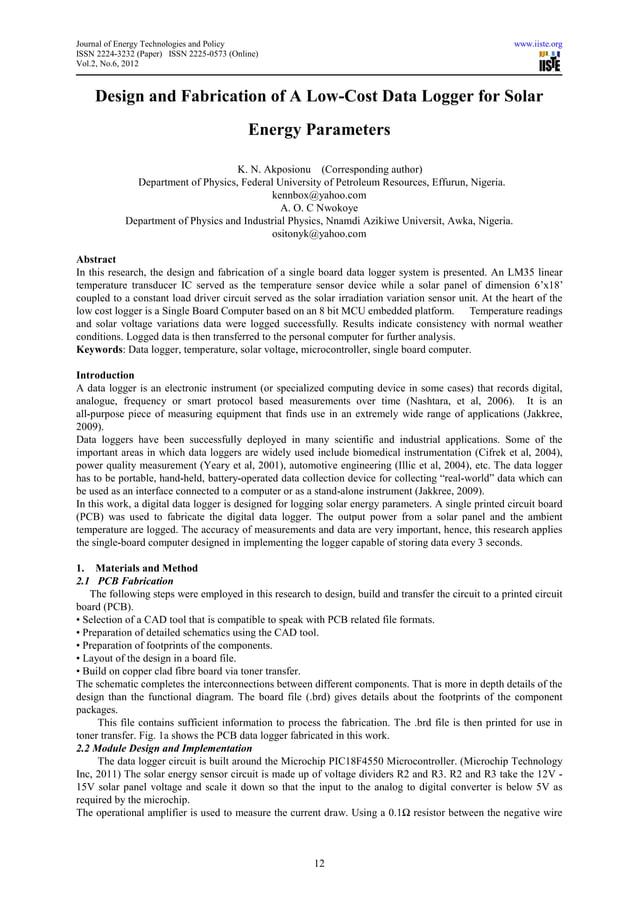 Design and fabrication of a low cost data logger for solar energy parameters | PDF | Weather ...