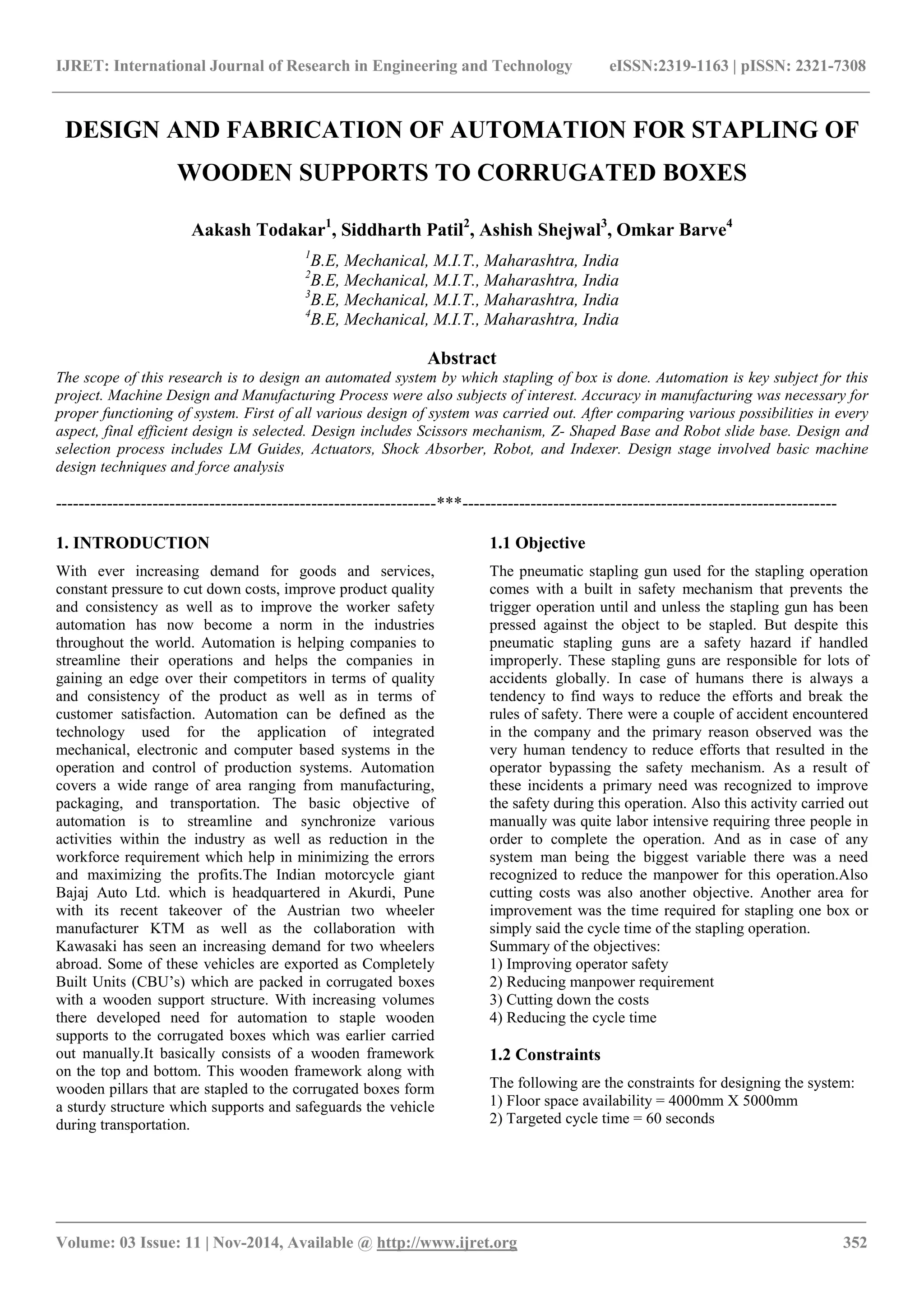Design and fabrication of automation for stapling of wooden supports to ...