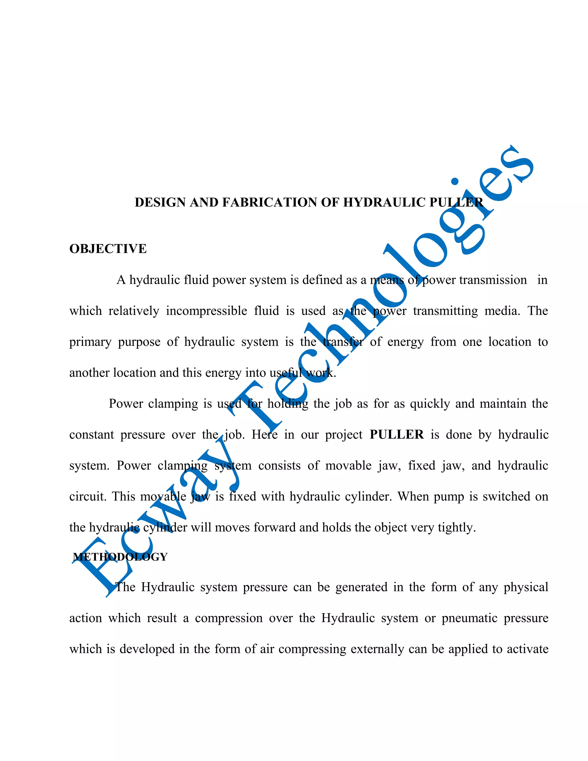 Design and fabrication of hydraulic puller | DOC