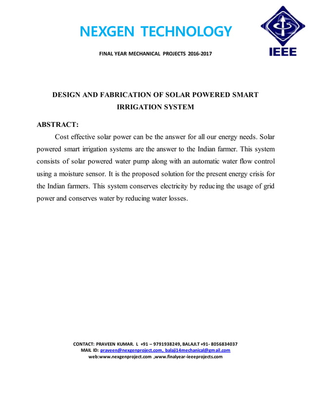 Design and fabrication of solar powered smart irrigation system | DOCX | Business | Business and ...