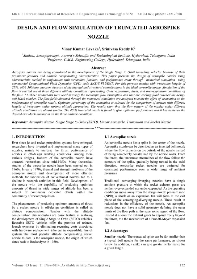 Design and flow simulation of truncated aerospike nozzle | PDF