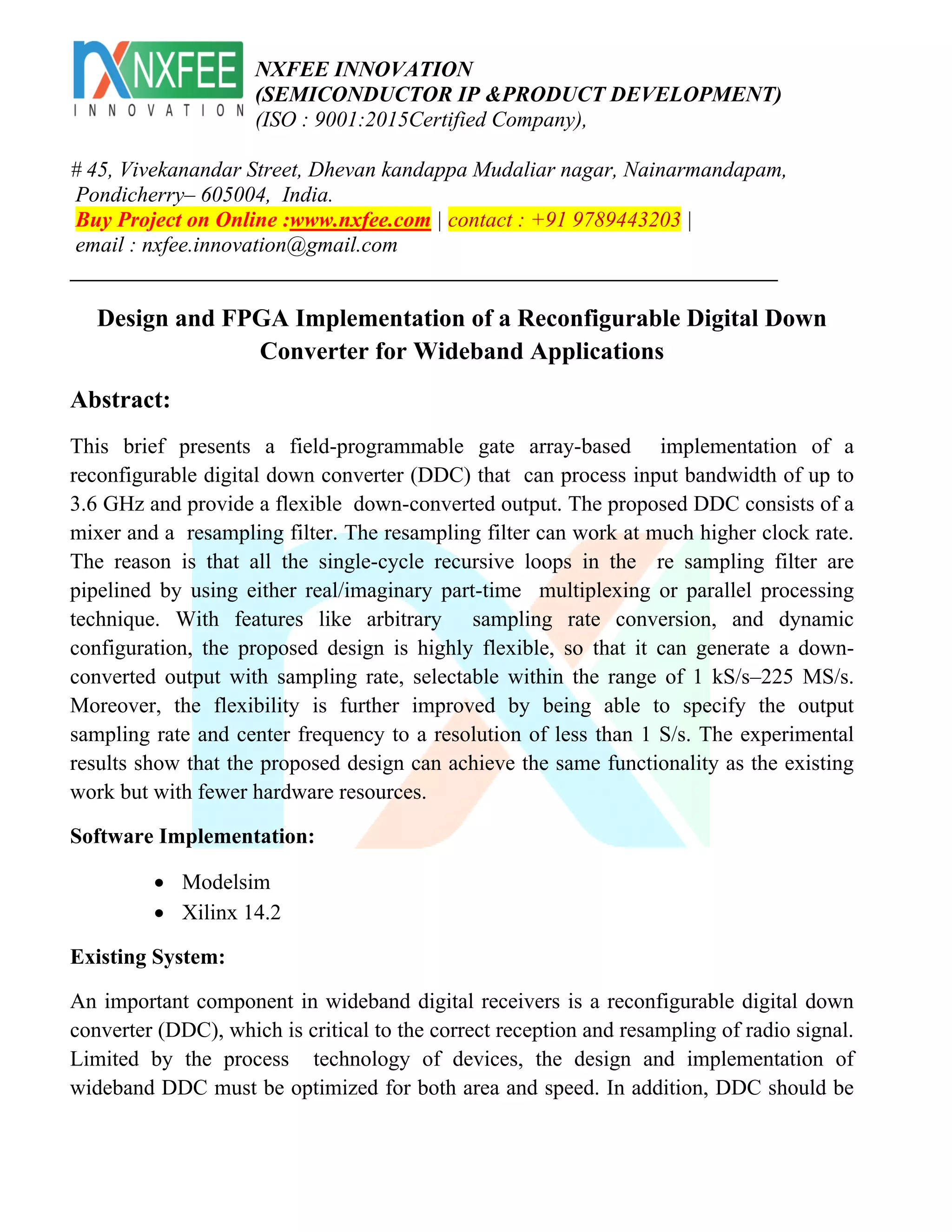 Design and fpga implementation of a reconfigurable digital down converter for wideband ...