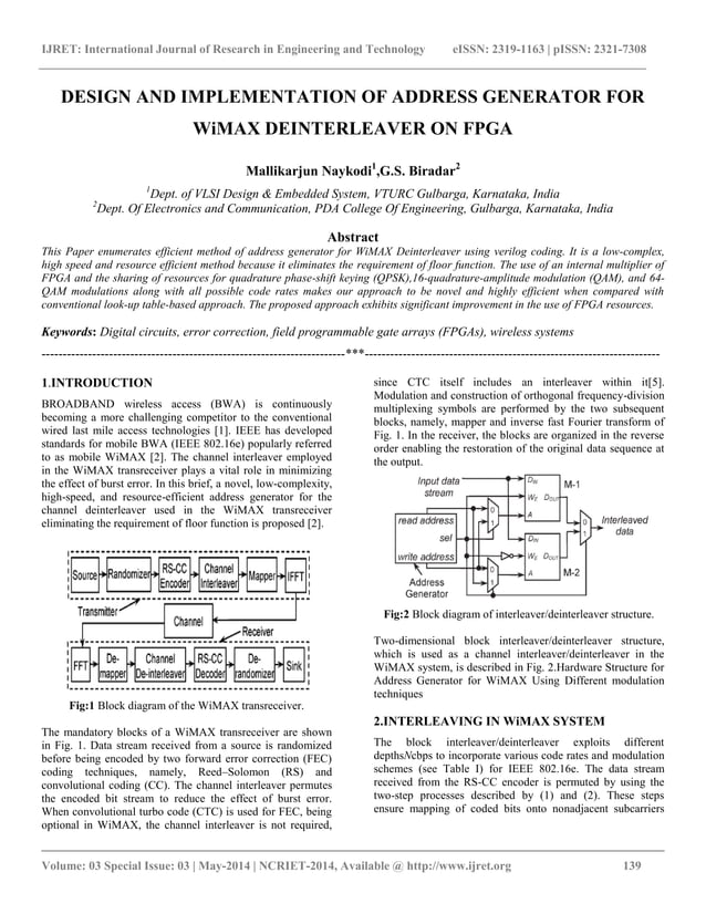 Design and implementation of address generator for wi max deinterleaver on fpga | PDF | Internet ...