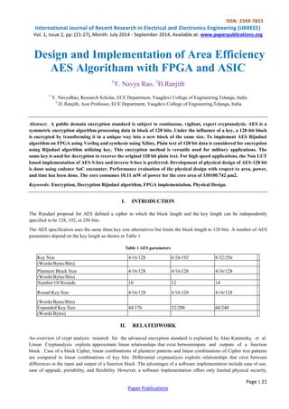 Design and Implementation of Area Efficiency AES Algoritham with FPGA and ASIC, | PDF ...