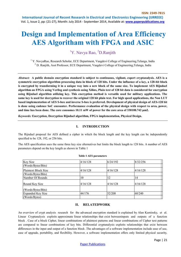 Design And Implementation Of Area Efficiency Aes Algoritham With Fpga