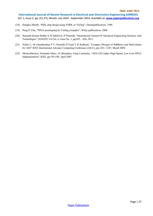 Design and Implementation of Area Efficiency AES Algoritham with FPGA and ASIC, | PDF ...