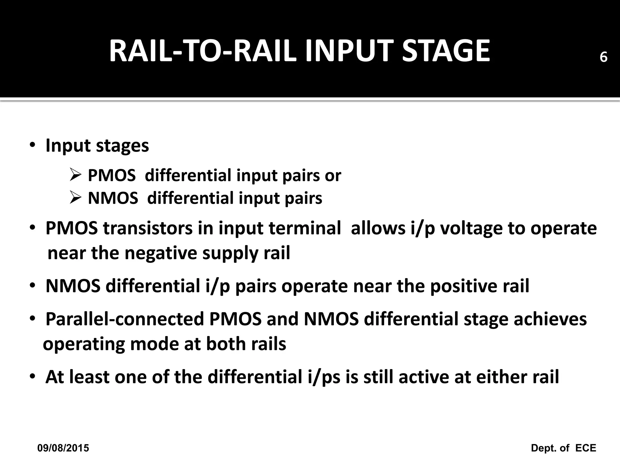 Design and implementation of cmos rail to-rail operational amplifiers | PPTX