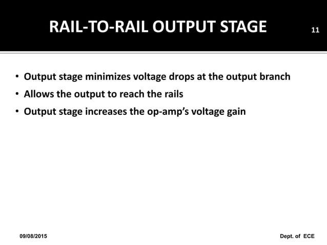 Design and implementation of cmos rail to-rail operational amplifiers | PPTX