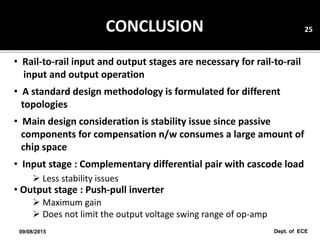Design and implementation of cmos rail to-rail operational amplifiers | PPTX