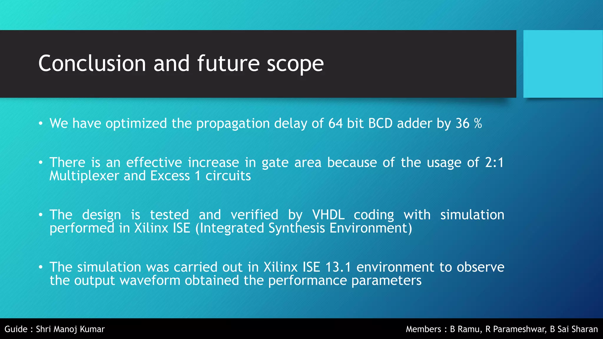 Design and Implementation of Improved 64 Bit BCD Adder | PPTX ...