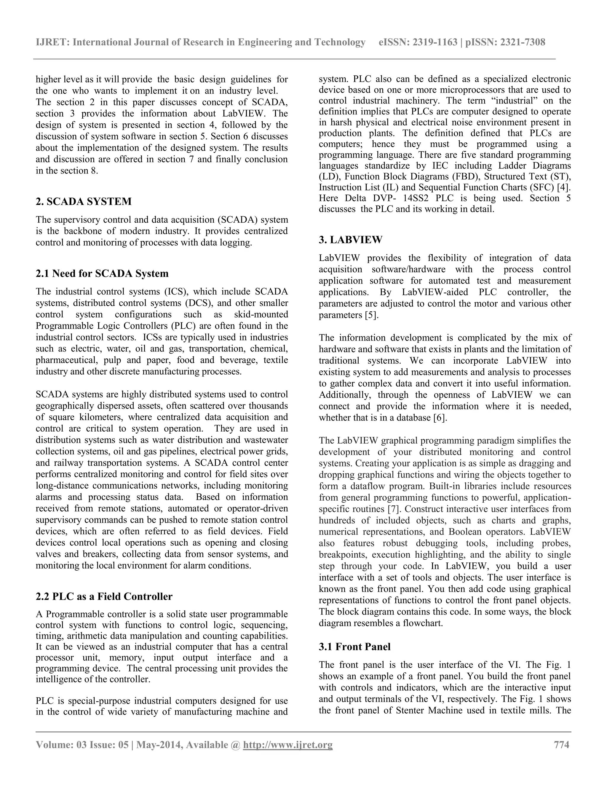 Design and implementation of labview based scada for textile mills | PDF