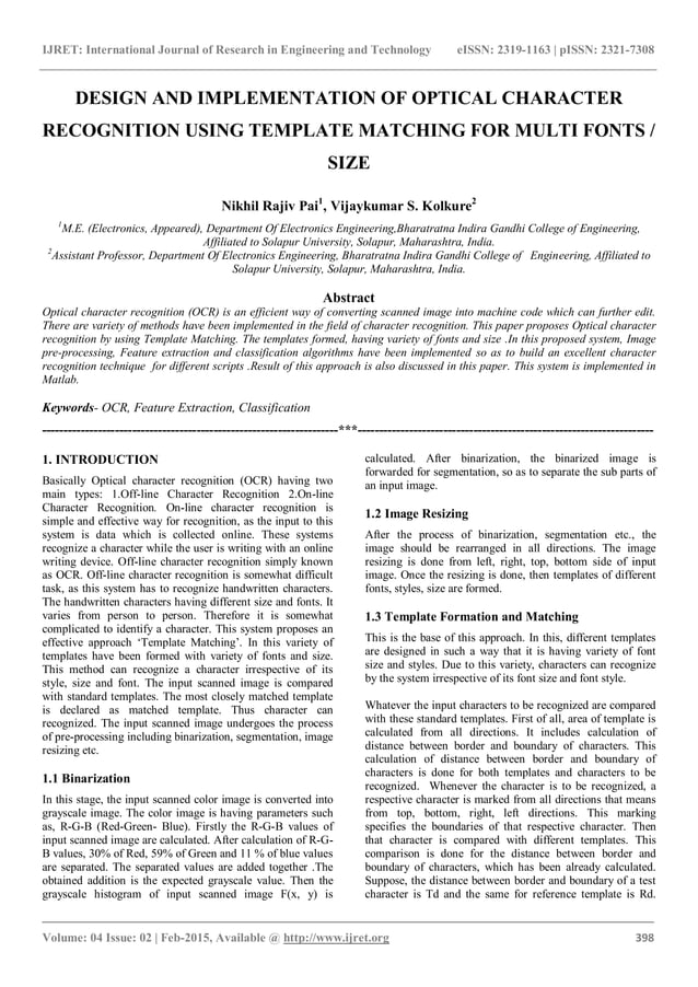 Design And Implementation Of Optical Character Recognition Using