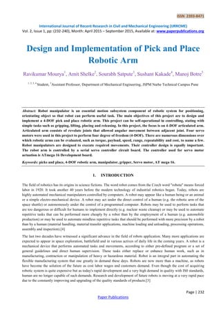 Design and Implementation of Pick and Place Robotic Arm | PDF
